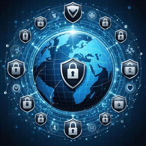 Digital Globe Surrounded By Shields Premium Ai Generated Vector