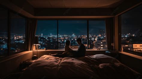 도쿄의 밤을 바라보며 침대에 앉아 있는 커플 침실 커플 밤 고화질 사진 사진 건물 배경 일러스트 및 사진 무료 다운로드 Pngtree
