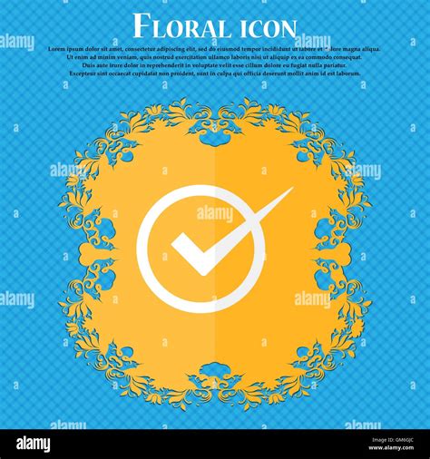 Check Mark Sign Icon Checkbox Button Floral Flat Design On A Blue Abstract Background With