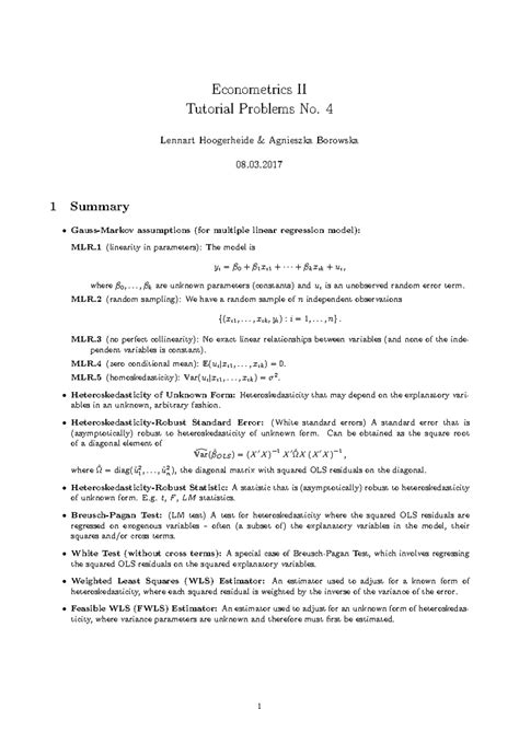 tutorial problems 4 answers econometrics ii tutorial problems no 4