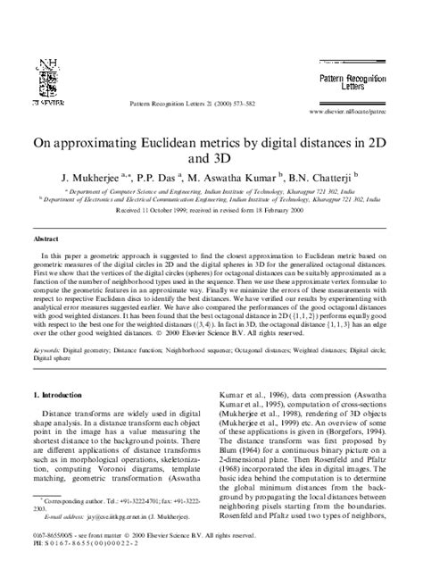 Pdf On Approximating Euclidean Metrics By Digital Distances In 2d And 3d