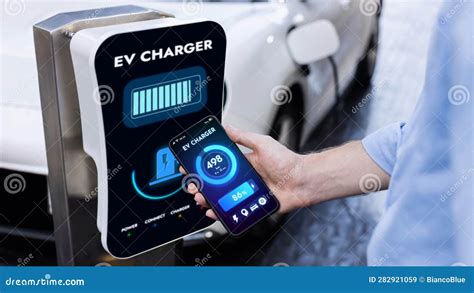 smartphone display battery status interface by smart ev app peruse stock image image of