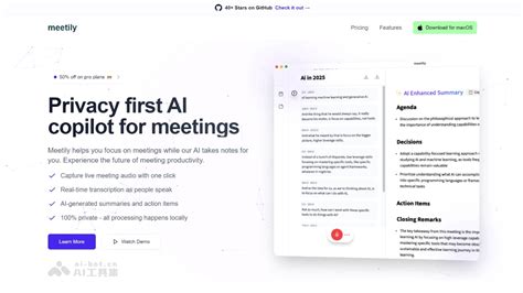 Meetily Ai会议助手，实时转录自动生成会议总结和关键点 Ai工具集