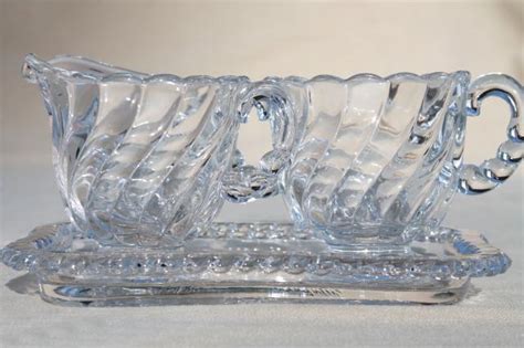 Vintage Fostoria Colony Crystal Clear Glass Mini Cream And Sugar Set With