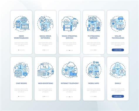 Premium Vector New Media Examples Onboarding Mobile App Page Screen With Concepts Set