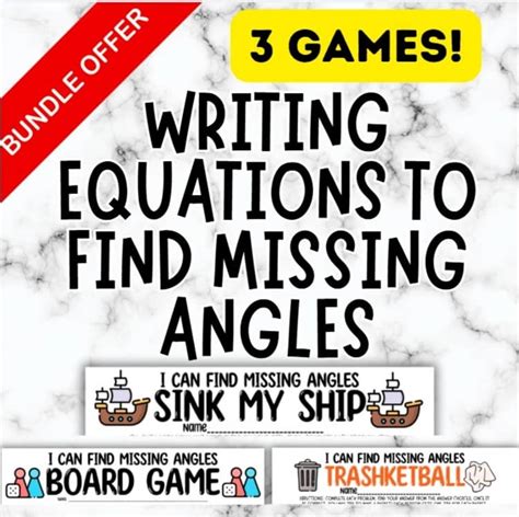 Writing And Solving Equations To Find Missing Angles Games Bundle