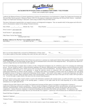Fillable Online Background Investigation Authorization Form Volunteers Fax Email Print PdfFiller