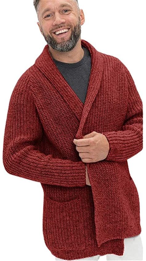 Ziwoch Mens Shawl Collar Cardigan Casual Long Sleeve Open Front Knit