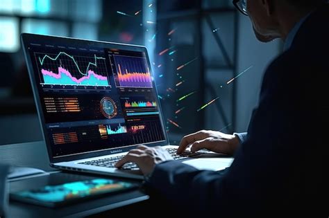 Data Visualization Of A Man Working On A Laptop With Interactive Visualization Framework With