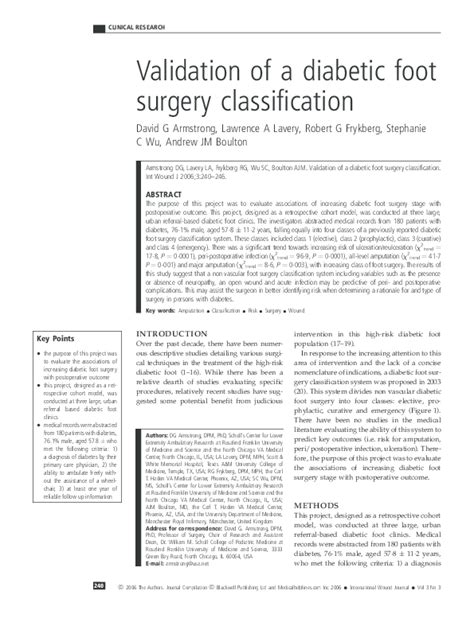 Pdf Validation Of A Diabetic Foot Surgery Classification