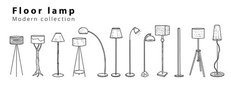 배너 거실용 낙서 스케치 램프 테이블 및 플로어 램프 다양한 크기와 유형 현대적이고 빈티지한 손으로 그렸습니다 벡터 그림입니다