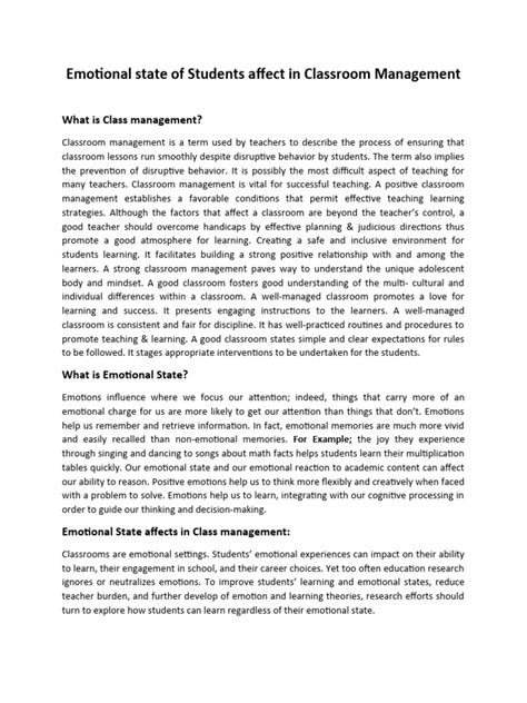 Assignment Class Managment Pdf Emotions Classroom Management