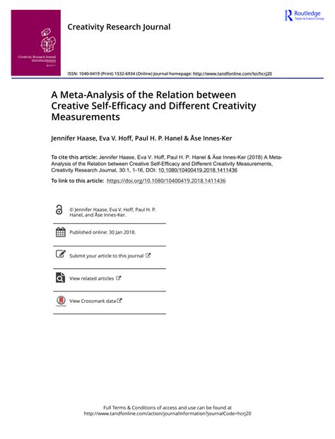 Pdf A Meta Analysis Of The Relation Between Creative Self Efficacy And Different Creativity