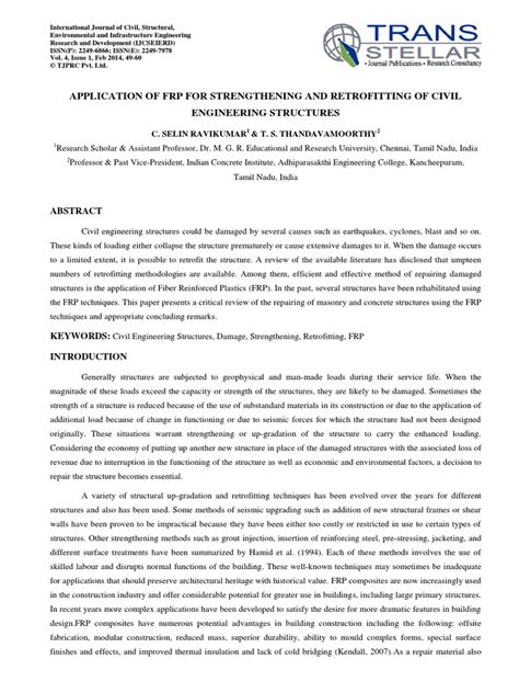 Pdf Application Of Frp For Strengthening And Retrofitting Of Civil