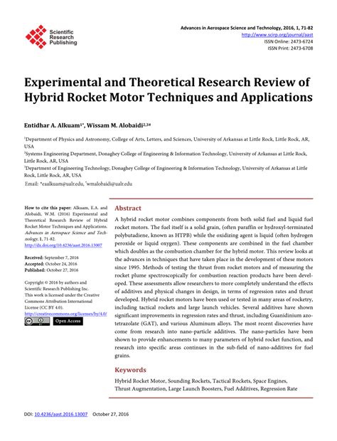 Pdf Experimental And Theoretical Research Review Of Hybrid Rocket