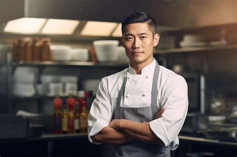 Premium Ai Image Portrait Of Handsome Asian Chef In Kitchen