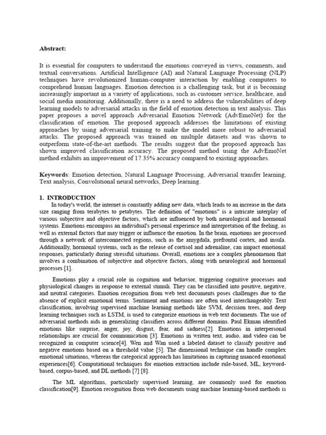 Abstract Keywords Emotion Detection Natural Language Processing Adversarial Transfer