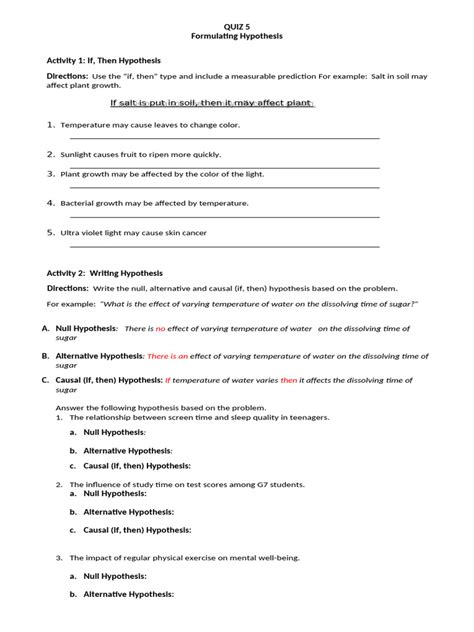 Quiz 5 Formulating Hyphothesis Pdf