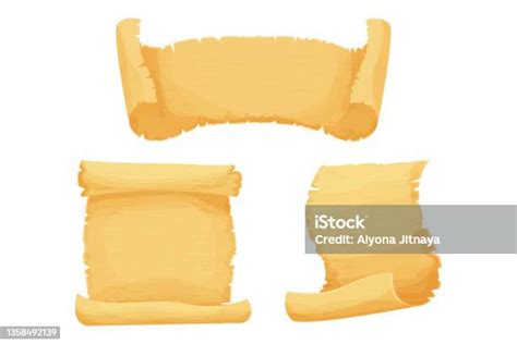 흰색 배경 스톡 벡터 일러스트레이션에 격리 된 만화 스타일의 빈 양피지 스크롤 파피루스 빈 프레임 빈 을 설정합니다 질감 의자산