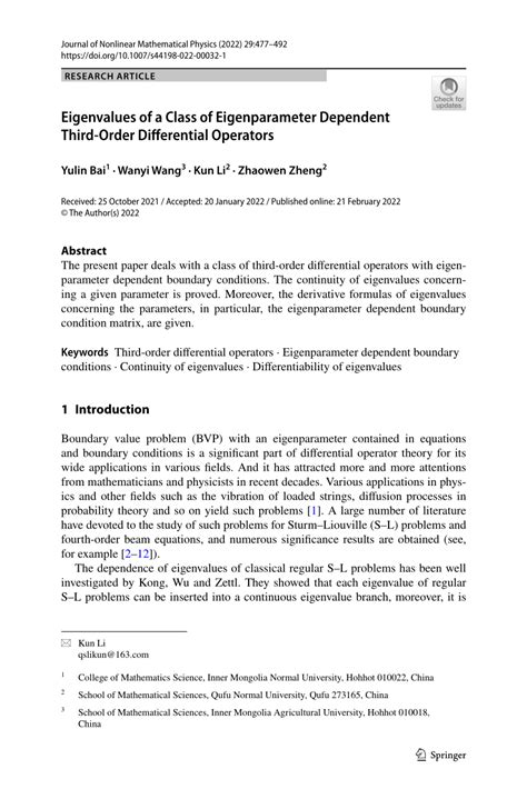 Pdf Eigenvalues Of A Class Of Eigenparameter Dependent Third Order Differential Operators