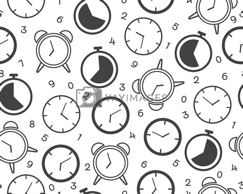 Seamless Pattern Of Clock Timer Icon With Number On White Background Vector Illustration By