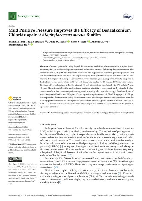 Pdf Mild Positive Pressure Improves The Efficacy Of Benzalkonium Chloride Against