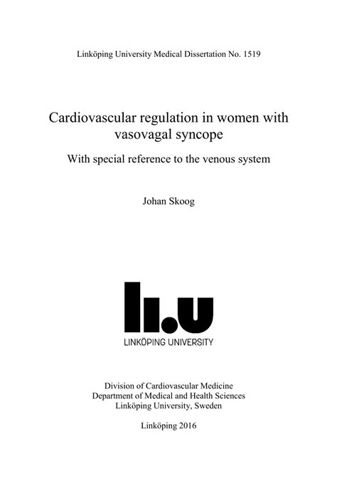 Pdf Cardiovascular Regulation In Women With Vasovagal Syncope With