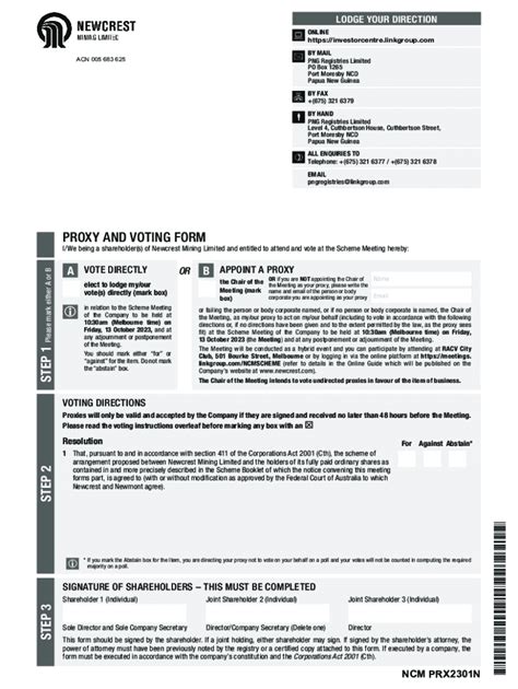 Fillable Online Proxy And Voting Form PNG Register Proxy And Voting Form PNG Register Fax