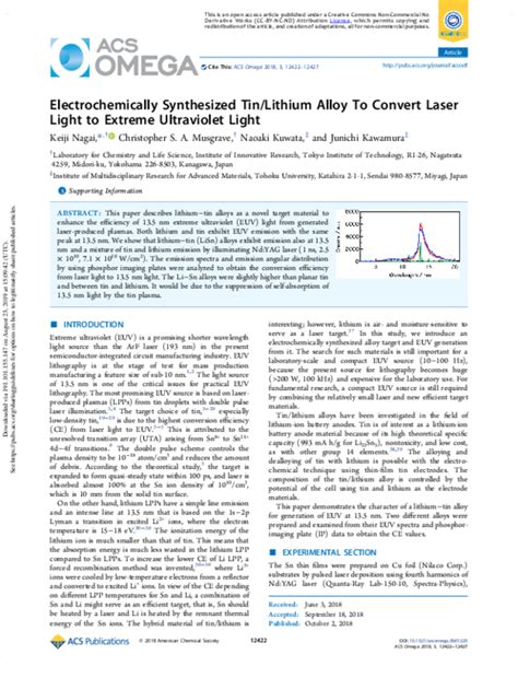 Pdf Electrochemically Synthesized Tin Lithium Alloy To Convert Laser Light To Extreme