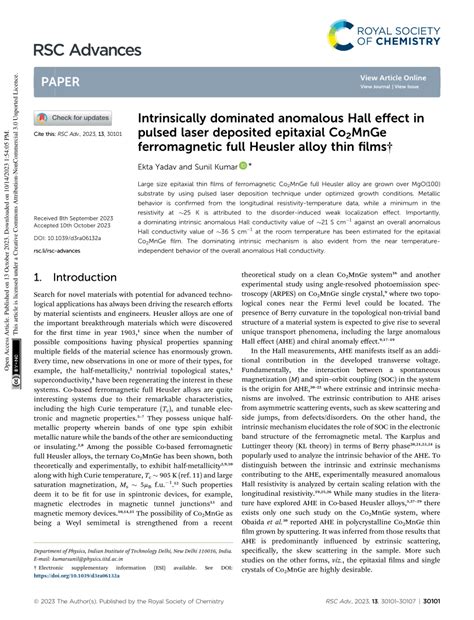 Pdf Intrinsically Dominated Anomalous Hall Effect In Pulsed Laser