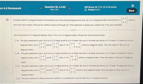 Solved A Square Matrix Is A Diagonal Matrix If All Elements Chegg