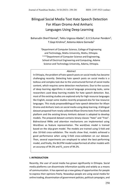 Pdf Bilingual Social Media Text Hate Speech Detection For Afaan Oromo