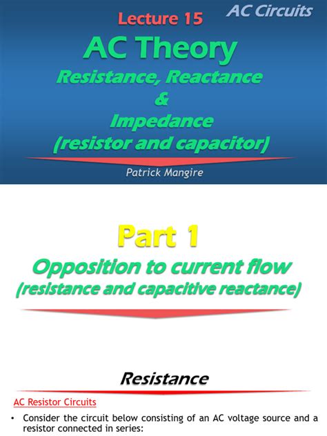 Lecture 15 Capacitive Reactanceandimpedance Ac Theory Pdf Capacitor Electrical Impedance