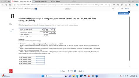 Solved Exercise Algo Changes In Selling Price Sales Chegg