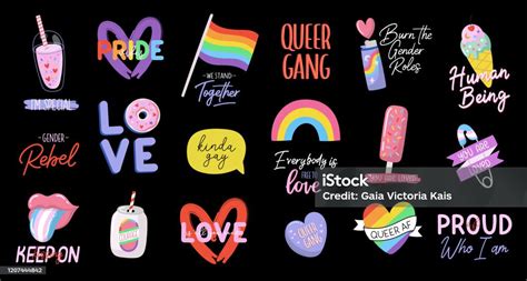 다채로운 Lgbtq 프라이드 프린트 아름답고 귀여운 평등 기호와 타이포그래피 벡터 손으로 그린 그림과 레터링 Lgbt 프라이드의 달에 대한 스톡 벡터 아트 및 기타 이미지