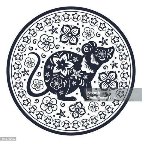 중국 쥐 조디악 표지판입니다 음력설 별자리 마우스 실루엣 동양 점성술 달력 쥐 기호 평면 벡터 일러스트 레이 션 0명에 대한 스톡 벡터 아트 및 기타 이미지 Istock