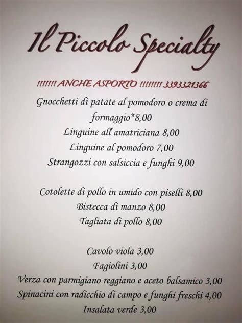 Menu At Piccolo Bar Scandiano