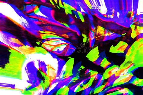 Trippy Glitch Art In Neon Colors With 2000s Y2k Aesthetic Stock Image