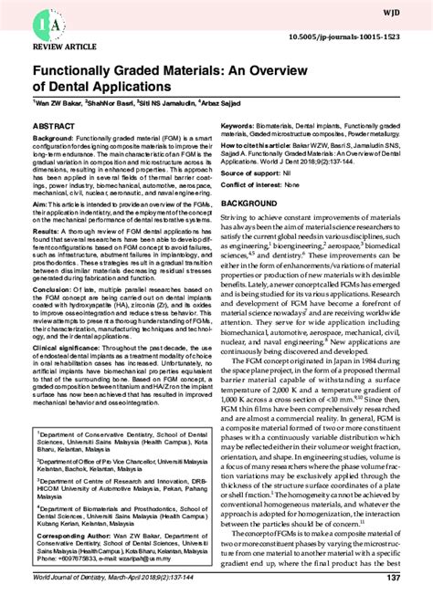Pdf Functionally Graded Materials An Overview Of Dental Applications