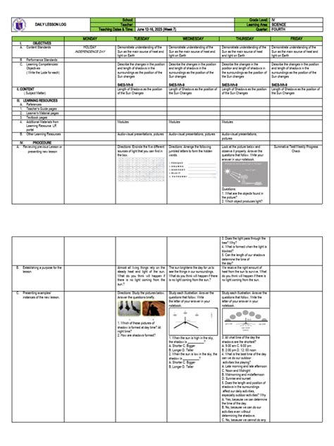 Science Week 7 Pdf Shadow Sky