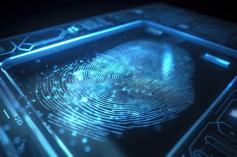 Electronic Fingerprint On The Scanning Screen High Technology Stock