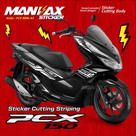 Jual Sticker Pcx Putih Pcx Sticker Cuttin Putih Sticker Honda Pcx M006 Motor Hitam