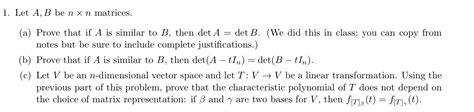 solved 1 let a b be n x n matrices a prove that if