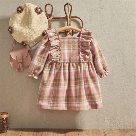 Badu Bg Ewodos 0 3 години Новородено бебе момичета Карирана мини рокля с волани за пролет есен