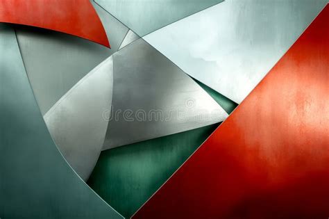 Abstract Geometric Background Featuring Overlapping Metal Sheets In Vibrant Green Red And Silver