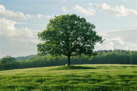 A Single Large Tree With Lush Green Foliage Standing Alone In A Vast