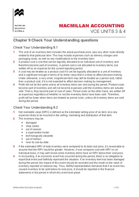 Chapter 9 Check Your Understanding Vceacc 34 Macmillan Accounting Vce