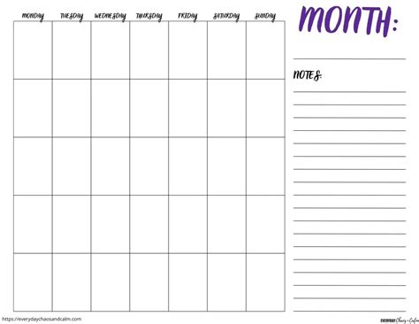 Monthly Schedule Printable