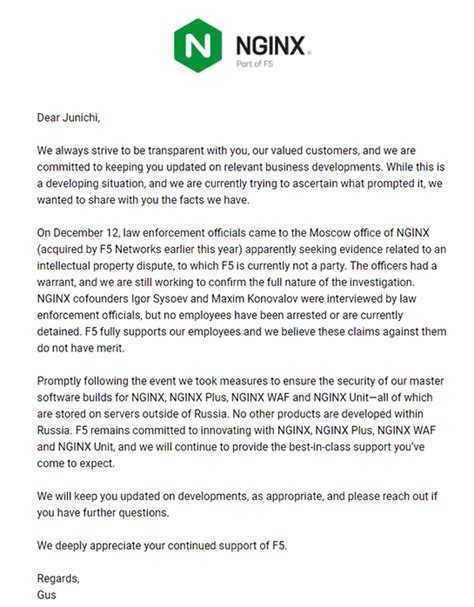 Nginx、モスクワオフィスへの強制捜査の状況を説明。創業者igor Sysoev氏への尋問はあったものの、現時点で逮捕者や拘束者はなしと － Publickey