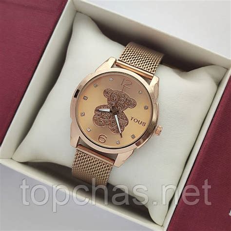 Женские наручные часы Tous (тоус) розовое золото, мишка на циферблате ...